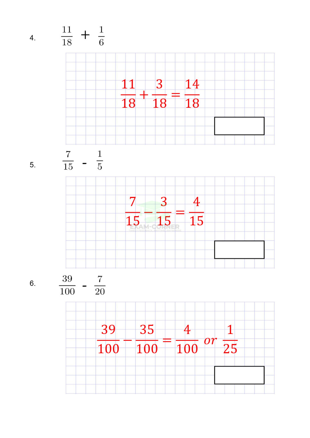 Fractions: Adding (different denominators) – Exam-Corner