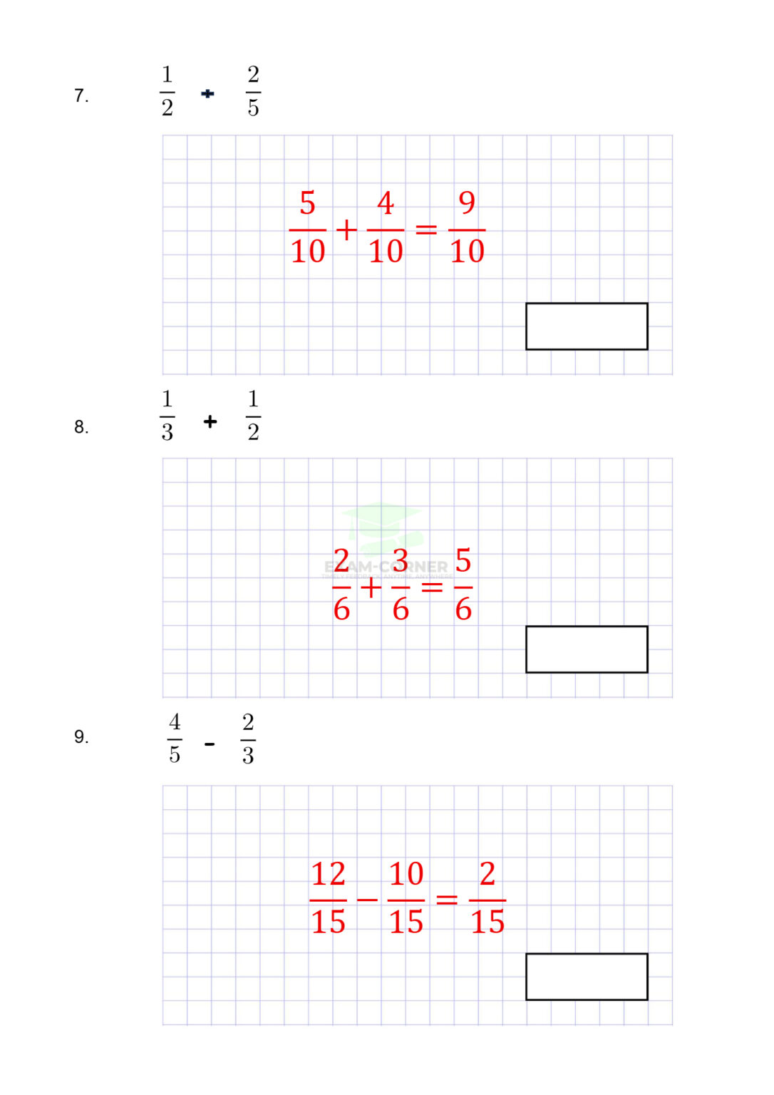 Fractions: Adding (different denominators) – Exam-Corner